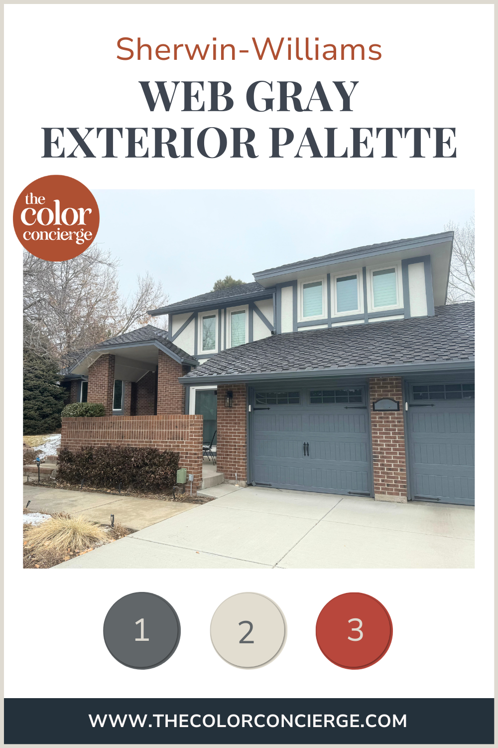 Sherwin-Williams Web Gray Modern Tudor House Exterior - Color Concierge